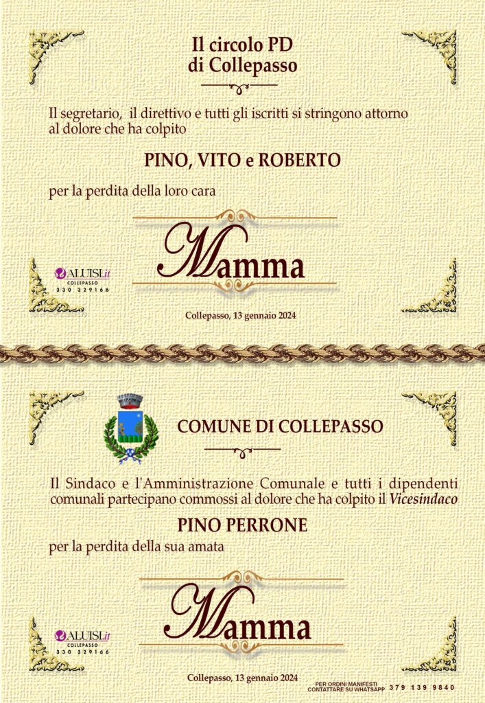 Agata Cazzato – Vedova Cosimo Perrone – Collepasso | Aluisi Agenzia Funebre Lecce